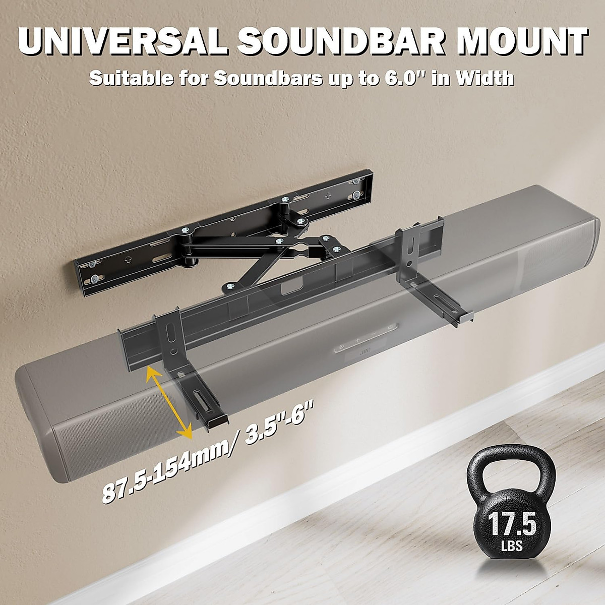 Mounting Dream Universal Soundbar Mount, Sound Bar Bracket Extends 3'' to 7.3'' for Easy Cable Access, Soundbar Wall Mount for Samsung, Sony, Bose, LG, Vizio & More Soundbars up to 17.5LBS