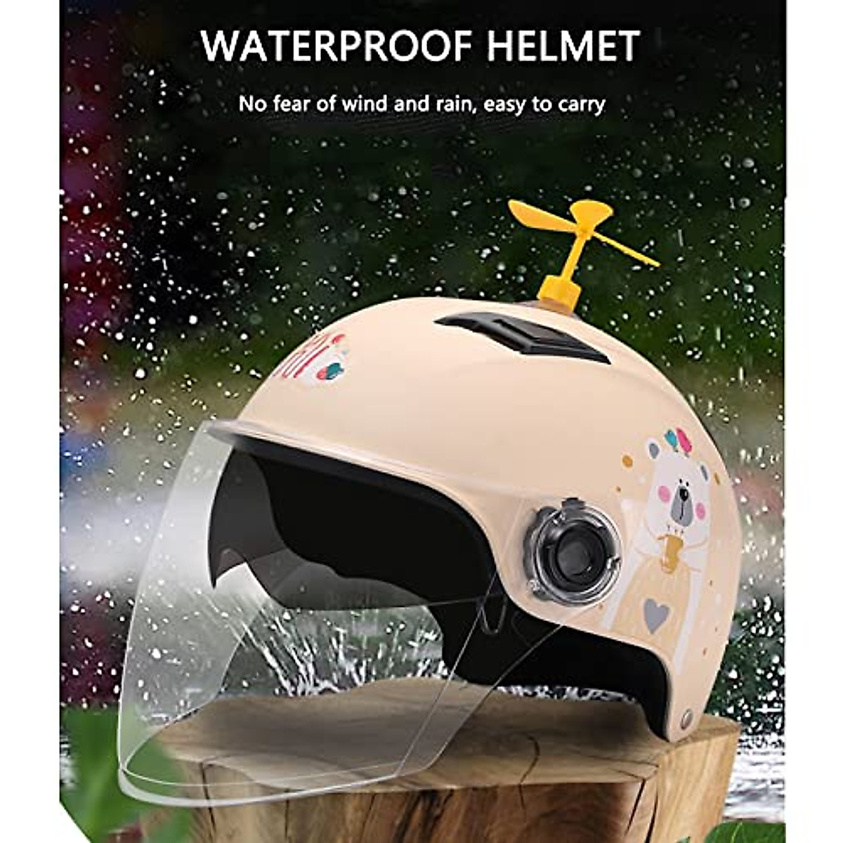 Open Face Motorcycle Helmet with Tinted Visor, 3/4 Fashion Classic Moped Helmet for Adult Women Men, Half Face Vespa Motorcycle Helmets for Scooter, DOT/ECE Approved,Beige Smile,One Size