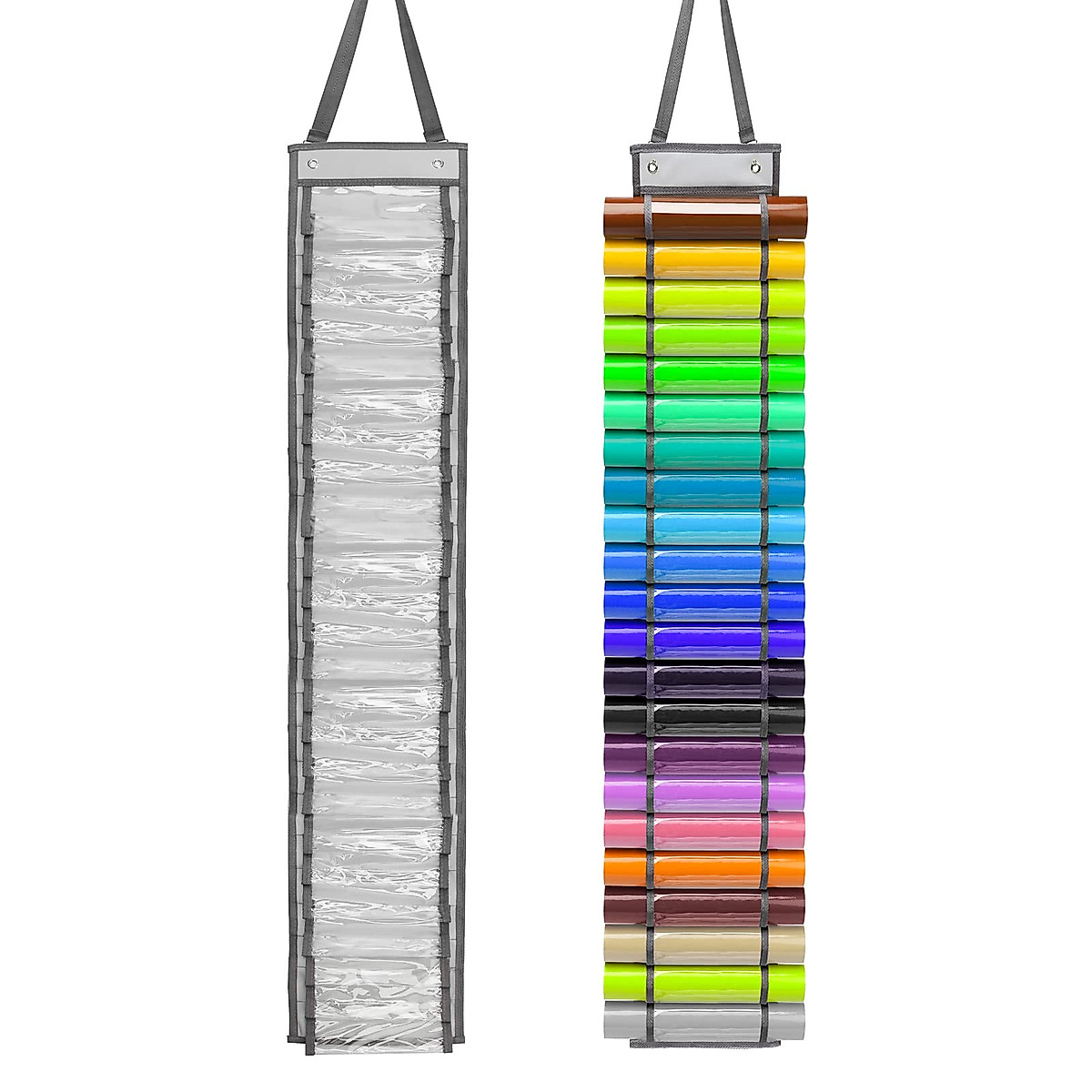 Vinyl Roll Storage with 2 Hooks, AngleKai Vinyl Organizer Storage Craft with 24 Compartments for Craft Vinyl Holder Wall Mount/Over Door Vinyl Storage Organizer Rack