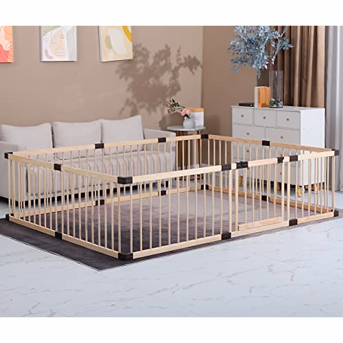 Conabay Large Baby Playpen Play Pen Fence Gate,Baby Safety Wooden Guard Fence Play Area with Door,Baby Kids Barrier Fencing,Baby Birthday Gift (180x240CM)