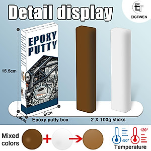 Epoxy Putty, 200g Epoxy Wood Filler, 2 Part Epoxy Metal Putty, Plastic, Glass, Ceramic Sink Crack Repair for Fast Repair and Bonding, Heat Resistant & Waterproof (Brown)
