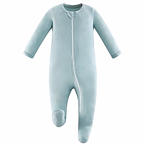 Owlivia Rayon Made from Bamboo Footie Pajamas, Baby Boy Girl Sleep 'N Play, Zip Front Footed Sleeper Pjs(3-6 Months, Apua) Aqua