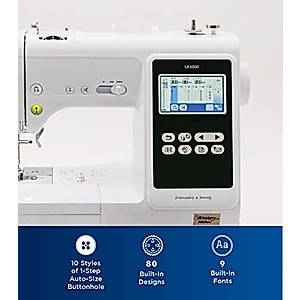 Brother LB5000 Sewing and Embroidery Machine, 80 Built-in Designs, 103 Built-in Stitches, Computerized, 4" x 4" Hoop Area, 3.7" LCD Touchscreen Display, 7 Included Feet