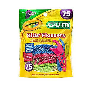 GUM-897 Crayola Kids' Flossers, Grape, Fluoride Coated, Ages 3+, 75 Count