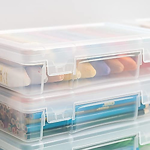 IRIS USA Medium Plastic Hobby Art Craft Supply Organizer Storage Box with Snap-Tight Closure Latch, 10 Pack, Art Satchel Storage Case for Ribbons, Beads, Sticker, Yarn, and Ornaments, Stackable, Clear