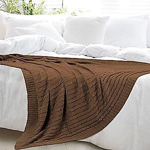 Alysheer 100% Cotton Cable Knit Throw Blanket 57 x 63 in, All Weather Chic Sweater Knitted Textured Soft Warm Lightweight Decorative Sofa Throws for Couch Bed Outdoor Chair(Coffee Light Brown)