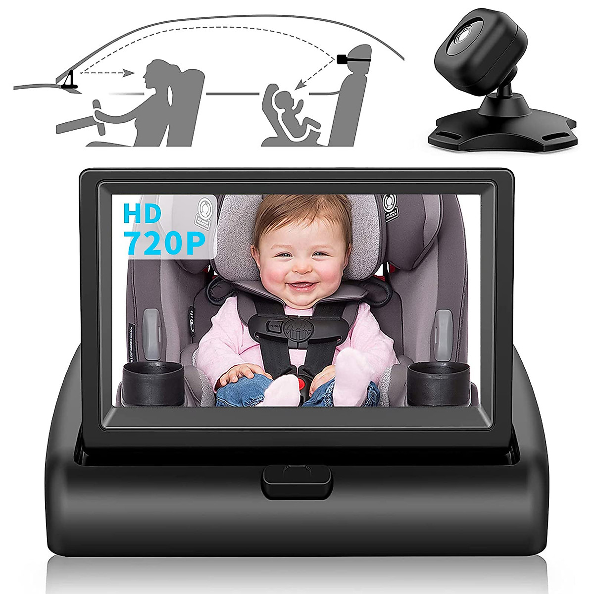 Burstler Baby Car Camera,Back Seat Car Seat Camera With Night Vision,With 4.3'' HD Display Easily Observe The Baby’s Move，Baby Car Mirror With 360° Fixable Camera（Black）