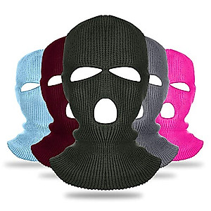 3 Colors New 3 Hole Full Face Cover Helmet Warm Soft Motorcycle Helmet Winter Knit Hat Ski Neck Gaiter Army Tactical Neck Gaiter Full Face Cap,Set2
