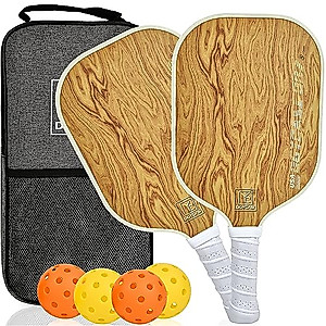 13 mm Pickleball Paddles Set of 2, 2023 USAPA Approved, Carbon Fiber Surface (CHS), Polypropylene Honeycomb Core, Anti-Slip Sweat-Absorbing Grip, 4 Pickleball, Portable Carry Bag (Wood Grain)