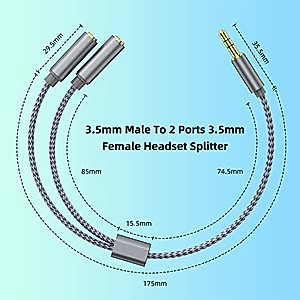 SCETREND Headphone Splitter Audio Jack Earphone Splitter Aux Cord Splitter 2 Way Nylon-Braided Stereo Aux Cable for Headphones Tablets Laptop PS4 Switch Tablets PC Speakers Silver