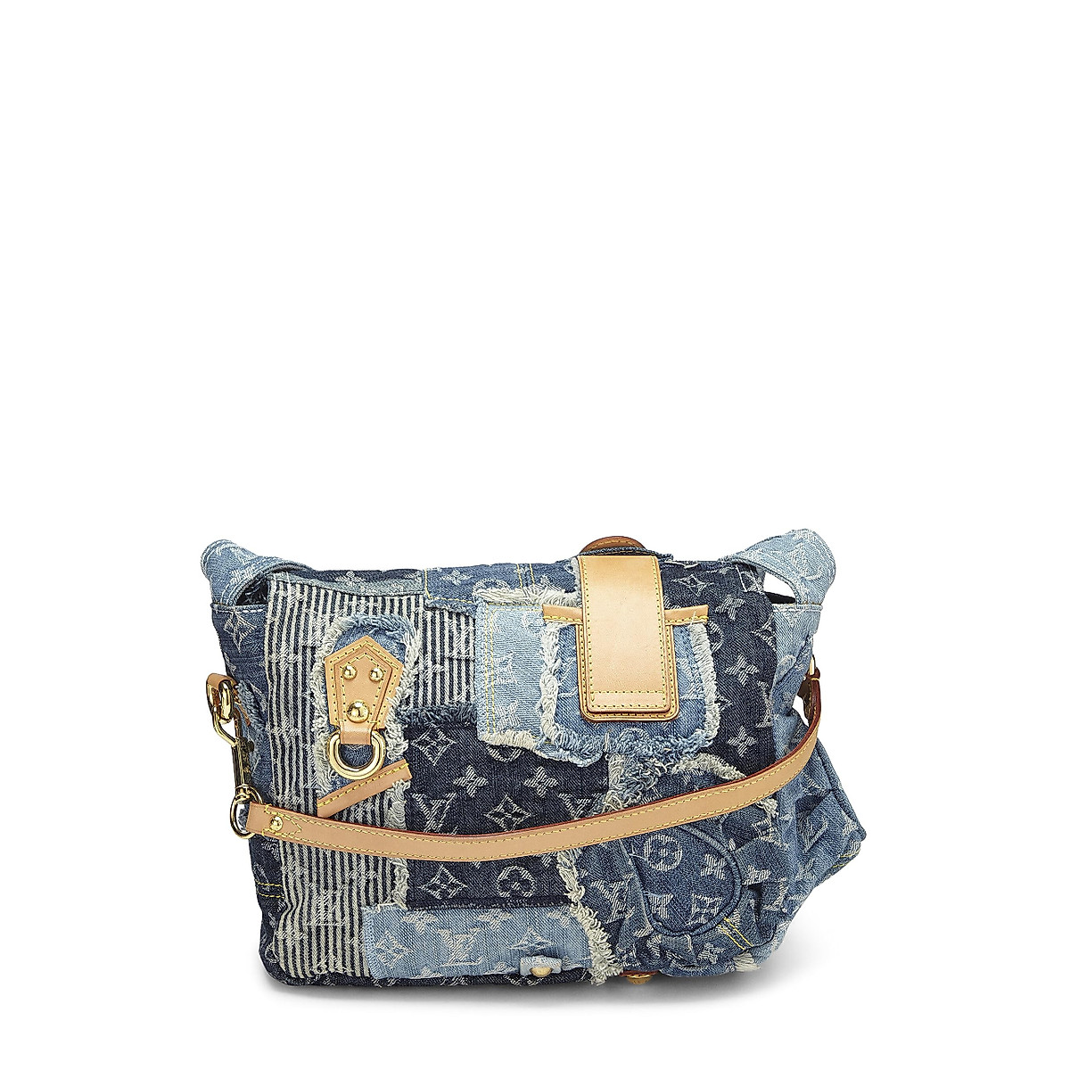Louis Vuitton, Pre-Loved Blue Denim Patchwork Posty, Blue
