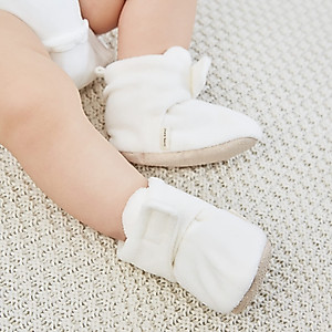 pureborn Newborn Baby Boy's Girl's Booties Winter Fleece Slippers Non Skid Socks Infant Crib Shoes 0-3 Months Cream White