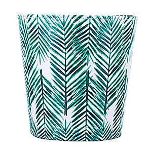 Scakbyer Paper Wastebasket Without Lid PU Leather Round Decorative Trash Bin Garbage Can Dustbin for Hotel Dormitory Kitchen Bedroom Bathroom Office Green Leaves