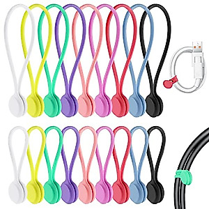 18 Pack Magnetic Cable Ties, Silicone Cable Management Ties Reusable Magnetic Cord Ties Magnetic Cable Organizer for Organizing, Fridge Magnets, book Markers