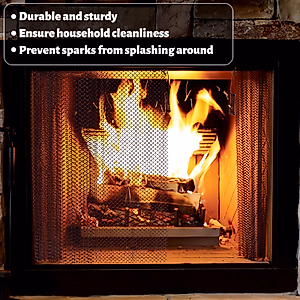 2 Pack Fireplace Mesh Screen Curtain,22”x24” Spark Guard Chain for Hearth,Metal Fireplace Replacement Black Hanging Mesh Curtain Screens for Home Wood Burning Fireplace