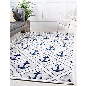 Unique Loom Metro Collection Modern Nautical Coastal Geometric Anchors Area Rug, for Kids, 5 ft x 8 ft, Light Gray/Ivory