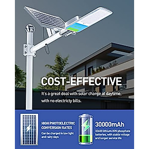 OKPRO S-480J 1000W Solar Street Lights Outdoor Waterproof, 6500K 100000LM Outdoor LED Street Light Dusk to Dawn, LED Wide Angle Lamp with Remote Control, for Parking Lot