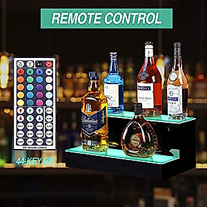 MESAILUP 16 Inch LED Lighted Liquor Bottle Display 2 Step Illuminated Bottle Shelf 2 Tier Home Bar Drinks Commercial Lighting Shelves with Remote Control (2 Tier, 16 inch)