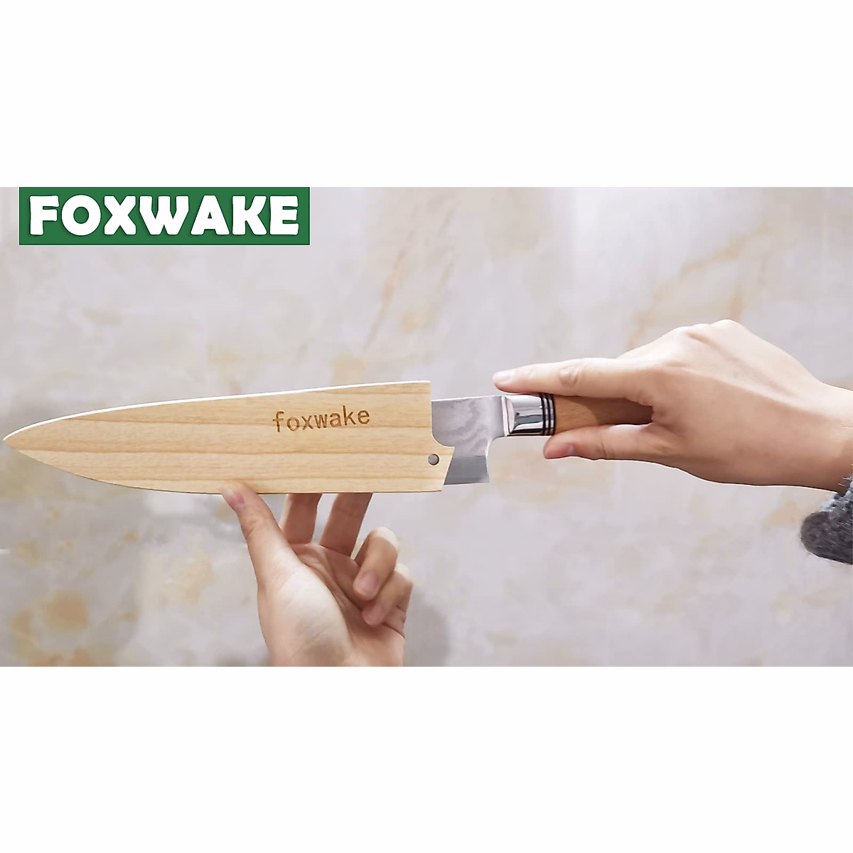 Foxwake Chef Knife Edge Guard, 8 Inch Wood Knife Sleeve, Knife Cover, Knife Sheath, Knife Blade Case with Pin, Single Knife Holder Fit for Gyuto Chef & Santoku Knife
