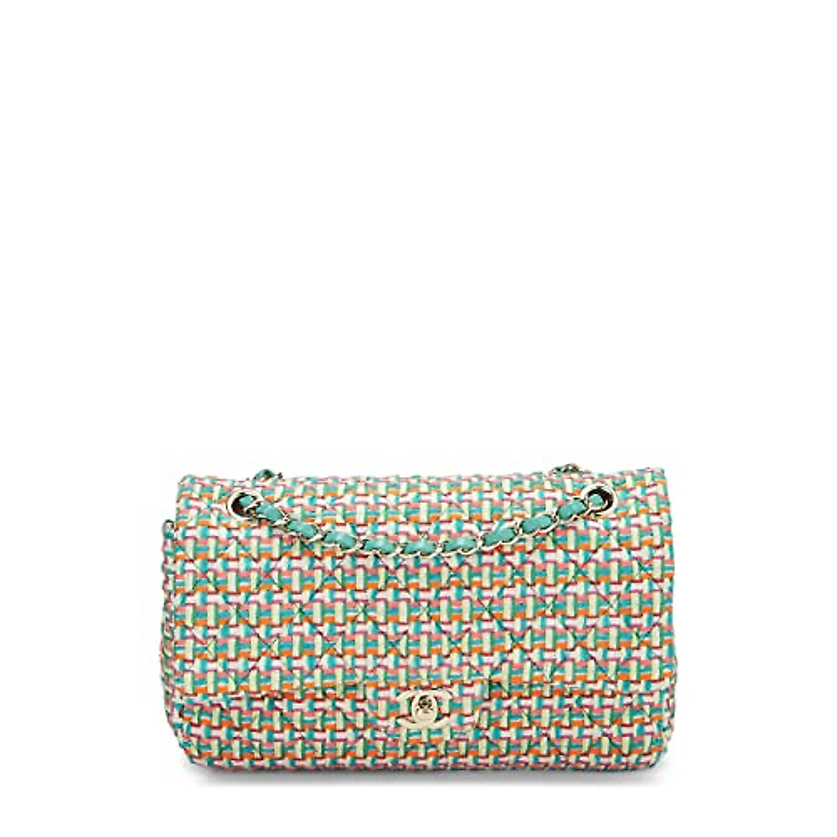 CHANEL, Pre-Loved Multicolor Woven Classic Double Flap Medium, Multi