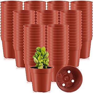 Yaomiao 200 Pcs 2 Inch Red Mini Plastic Plant Pot Nursery Seedling Pots Seed Starter with Drainage Holes for Indoor Outdoor Garden Succulent Plants Cuttings Transplanting
