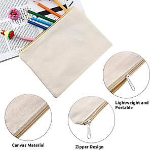 Gejoy 10 Pieces Cosmetic Canvas Pouch Bag Multipurpose Makeup Bag with Zipper Cotton Canvas Travel Toiletry Pouch DIY Craft (L, Beige)