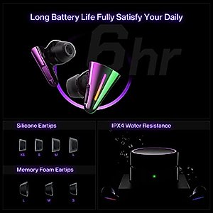 Angry miao CYBERBLADE Wireless Gaming Earbuds, Active Noise Cancelling Bluetooth Earbuds with Microphone, 36ms Low Latency Earphone for PC, PS4, PS5, Switch, iPhone, Android
