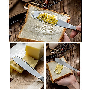 HANSWARE Butter Knife,Butter Cutter Slicer Stainless Steel Butter Knife Spreader,3 In 1 Multi Function Cheese Knife Easy Spread Butter Curler Knife For Cold Butter,Peanut. (2 PCS)