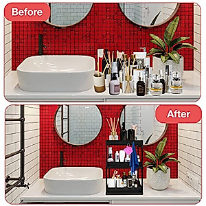 Solesoul 3-Tier Under Sink Organizers and Storage Unit - Bathroom and Kitchen Sink Organizers with 4 Hooks - Multi-Purpose Cabinet Organizer Shelf with Sliding Drawers - Black- White- Gray (Black)