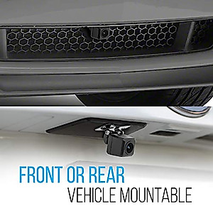 Pyle Universal Mount Front Rear Camera - Marine Grade Waterproof Built-in Distance Scale Lines Backup Parking/Reverse Assist Cam w/ Night Vision LED Lights 420 TVL Resolution & RCA Output PLCM37FRV