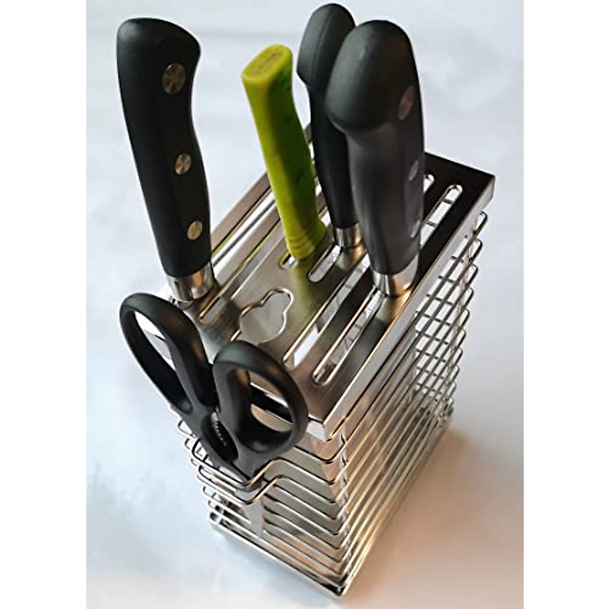 Sublibelief Knife Rests - Knife Block Holder Kitchen Stainless Steel Knife Organizer Storage Stand 8 Slots Top Hollow Iron Wire Different Size Shape Knife Sharpeners Scissors Kitchen