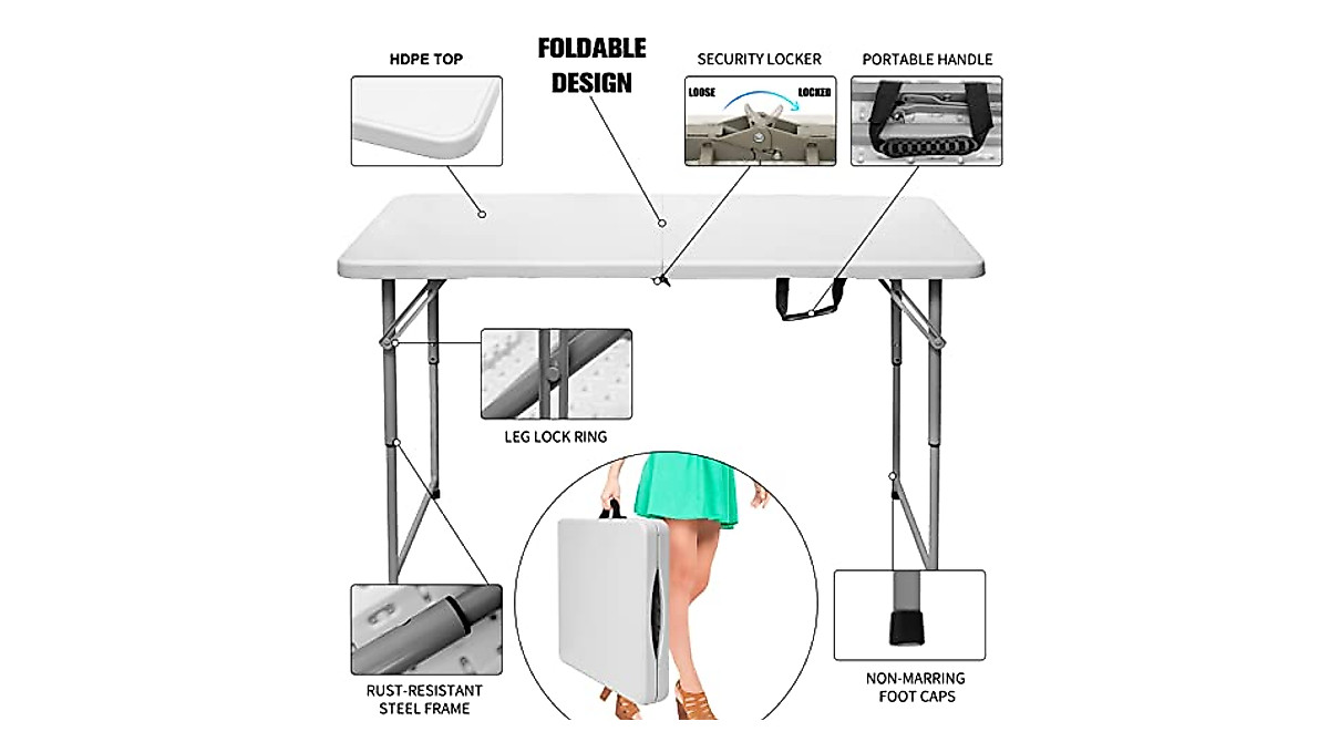 Byliable 4FT Portable Folding Table for Indoor & Outdoor