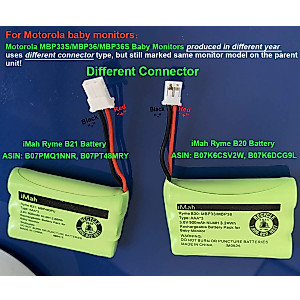iMah Ryme B21 Battery Compatible with Motorola Baby Monitor MBP33XL (only fits MBP33S MBP36 MBP36S newer 800mAh version) MBP481 MBP482 MBP483 (Don't fit MBP33 MBP33S MBP36 MBP36S older 900mAh version)