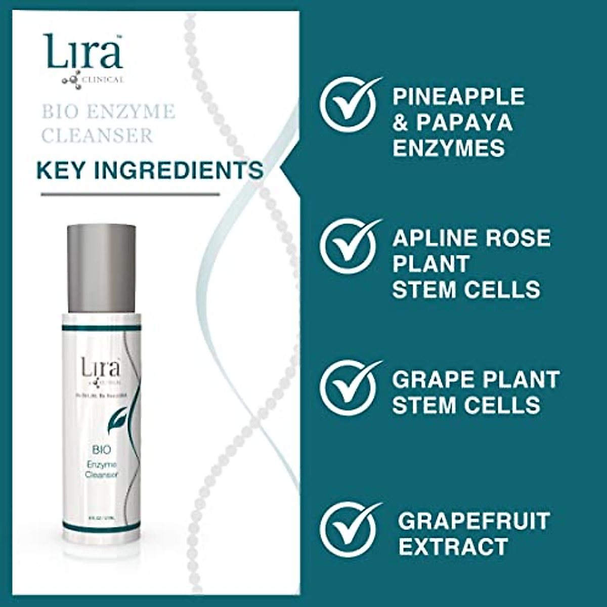 Lira Clinical BIO Enzyme Face Cleanser - 6 oz - Brightening and Anti Aging Face Wash with Plant Stem Cells