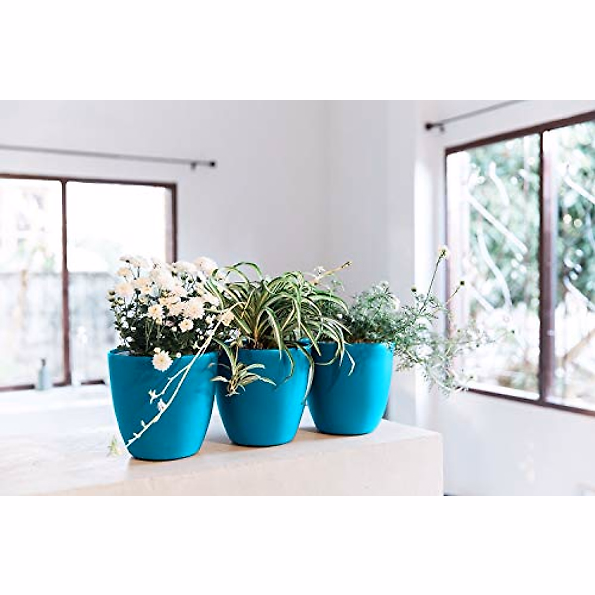 GARDENIX DECOR 7'' Self Watering planters for Indoor Plants - Flower Pot with Water Level Indicator for Plants, Grow Tracking Tool - Self Watering Planter Plant Pot - Coco Coir - Teal 3 Pack