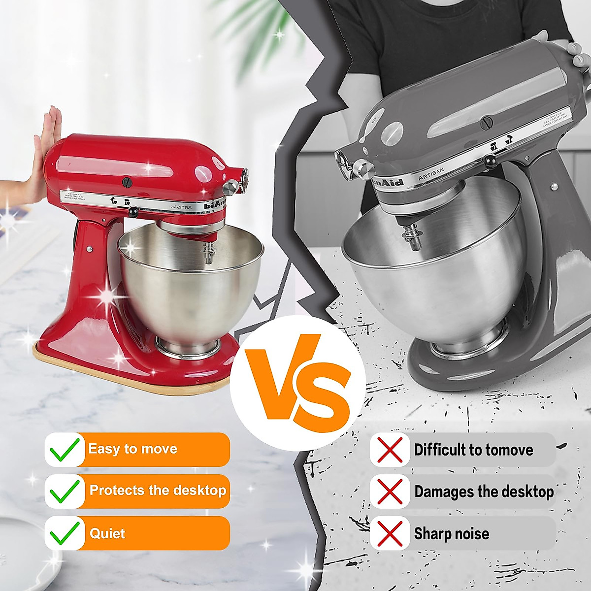 Bamboo Mixer Slider Compatible with KitchenAid 6/7/8 Quart Bowl-Lift Stand Mixer