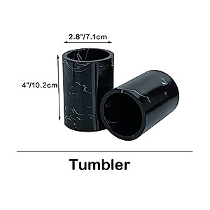 5 Piece Complete Bathroom Accessories Set - Electric Toothbrush Holder, 16.9 oz Dispenser for Liquid Soap or Lotion, Soap Dish, 2 Tumblers, Made of Marble Pattern Resin (Classic Black)