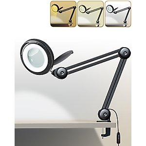 10X Magnifying Glass with Light, Adjustable Swing Arm 2200 Lumens LED Magnifying Desk Lamp with 3 Color Modes Stepless Dimming, Hands Free LED Lighted Magnifier for Close Work, Crafts Repair Painting