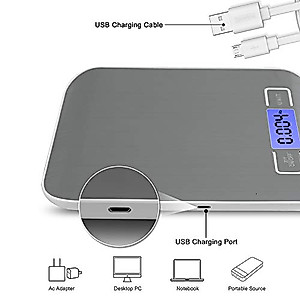 Digital Kitchen Scale Food Scale,USB Kitchen Scale,Food Scale 0.04oz/1g Increment,11 lb/5 kg,Backlit LCD Display Function(Batteries Included AAAX2) Silver