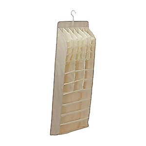 Household Essentials Lingerie Hanging Organizer, 37 Poly-Cotton Blend Fabric Pockets, 24 Small, 9 Medium and 4 Large, Great for Rod or Wire Closets, Natural