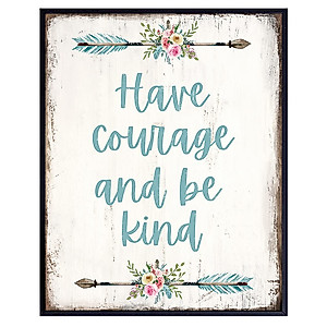 Have Courage and Be Kind Wall Decor Sign - Boho Bathroom Decor - Shabby Chic Bathroom Decor - Bathroom Wall Art - Restroom Sign - Rustic Powder Room, Guest Bath Decor - Blue Bathroom Decor for Women