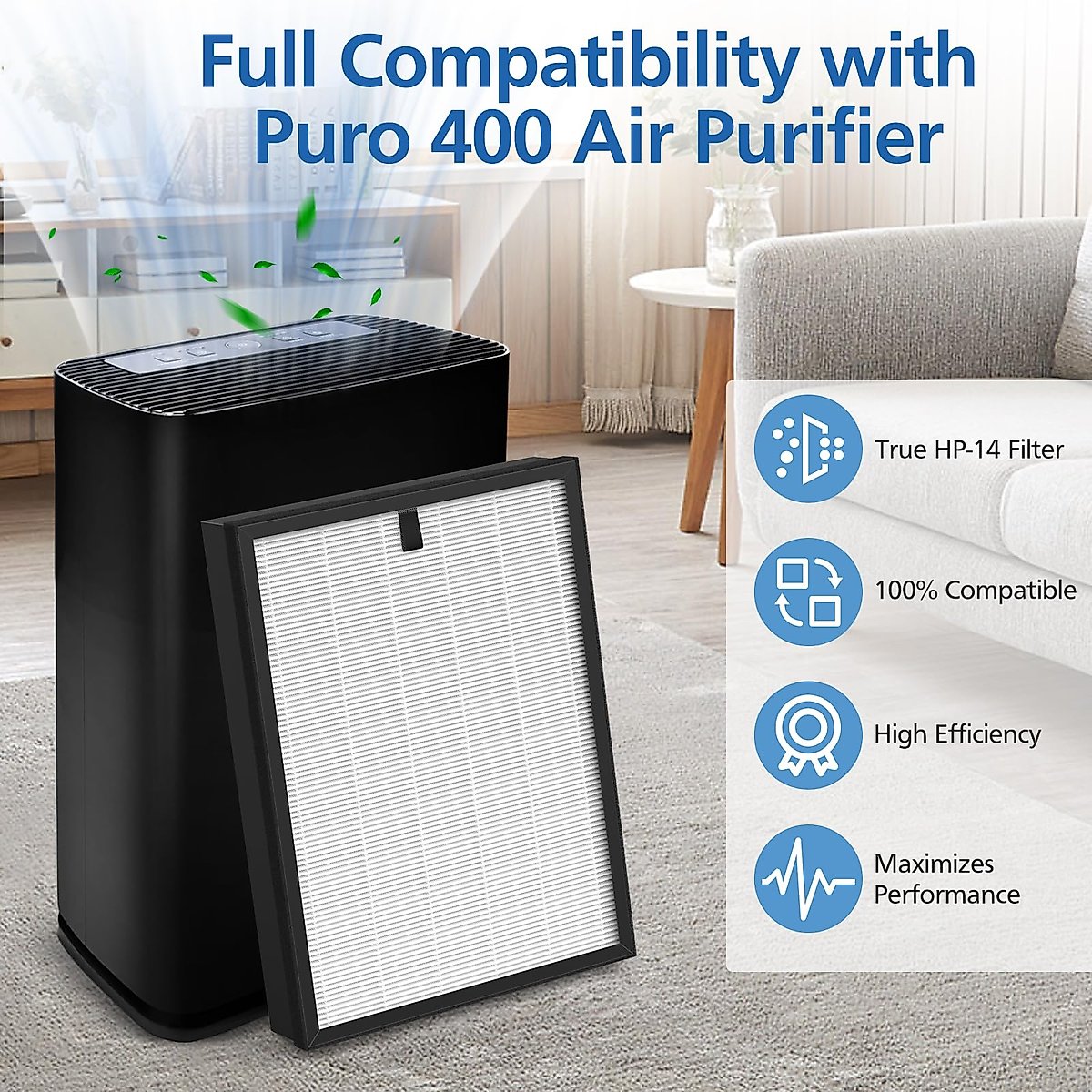 True HP-14 Replacement Filter Compatible with Puro 400 Air Purifier, 3-in-1 True HP-14 Filter Replacement, Grade True HEPA with Activated Carbon Filter, 400 Filter, 2 Pack(Not for HIMOX)
