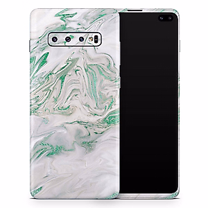 DesignSkinz Mint Marble & Digital Gold Foil V10 Protective Vinyl Decal Wrap Skin Cover Compatible with The Samsung Galaxy S20 (Screen Trim & Back Glass Skin)
