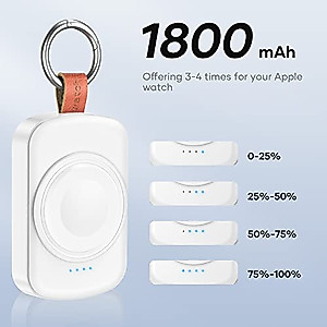 CKFN Portable Wireless Charger for Apple Watch, 1800mAh Power Bank Smart Keychain Gift with 4 LED Indicators, Magnetic iWatch Charger for Apple Watch Series 8,7,6,5,4,3,2,SE/Nike+/Hermes (White)
