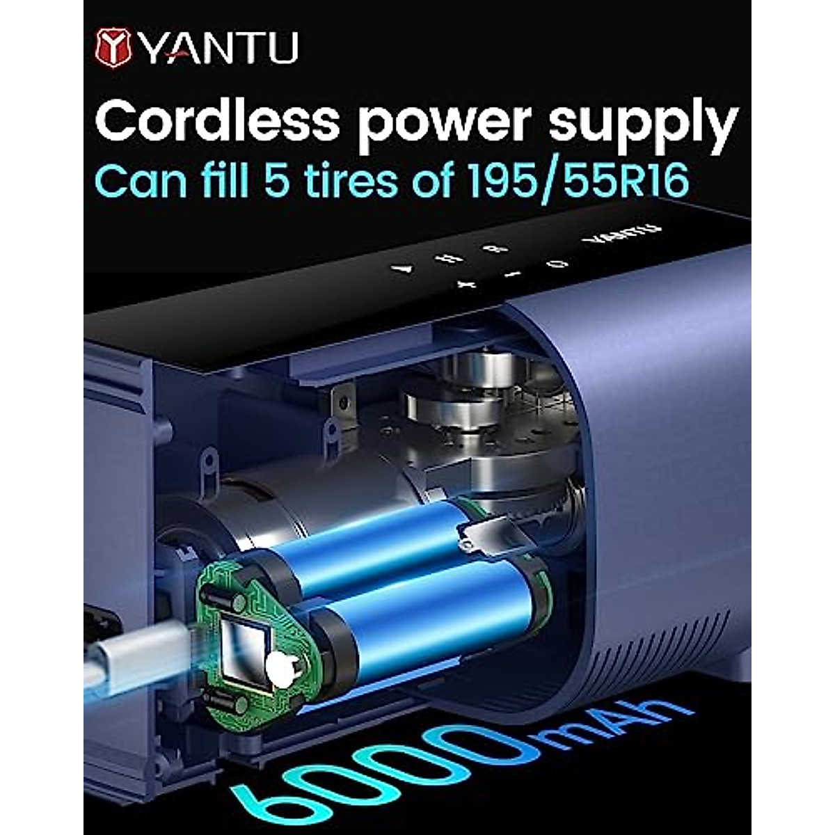 YANTU Cordless Tire Inflator Portable Air Compressor,12V Tire Pump Battery Powered, Dual Cylinder 2X Inflation, Air Pump for Inflatables with 8.3Inch Digital Large Screen for Off-Road/SUV/Pickup