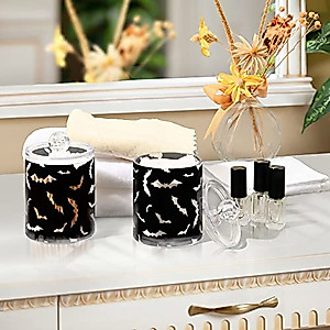 Swarm Of Bats on The Black Background Clear Plastic Storage Jars with Lids, Bathroom Vanity Storage Organizer Holder Canister for Cotton Swabs,Makeup Sponges, Flossers,Bath Salts,4 Pack