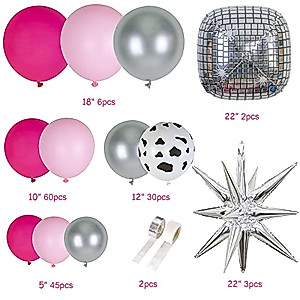 Western Cowgirl Balloon Garland Arch Kit, 148Pcs Rose Pink Silver Balloons with 4D Disco Balls Star Balloons for Disco Cowgirl Bachelorette Party Decorations Bridal Shower Final Rodeo Party Supplies