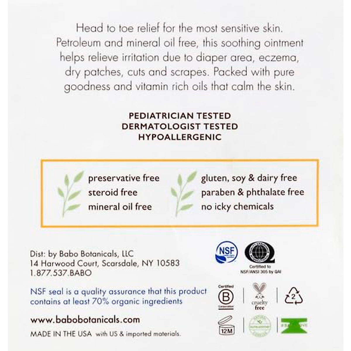 Babo Botanicals 70+% Organic Sensitive Baby All Natural Healing Ointment with Medical Grade Colloidal Oatmeal, Unscented 4 Ounce
