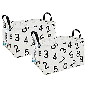 ONOEV 2 Pack Rectangular Fabric storage box,decorative basket and finishing basket with handle are used for the storage of clothes,books and sundries(2 Pack Black number)