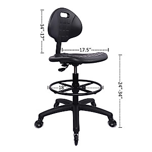 TAKE UR SEAT® Deluxe Polyurethane Drafting Lab Stool Chair, 18" Adjustable Footring, 10" Adjustable Height, Heavy Duty,Shipped Within 24 Hours Rubber Casters